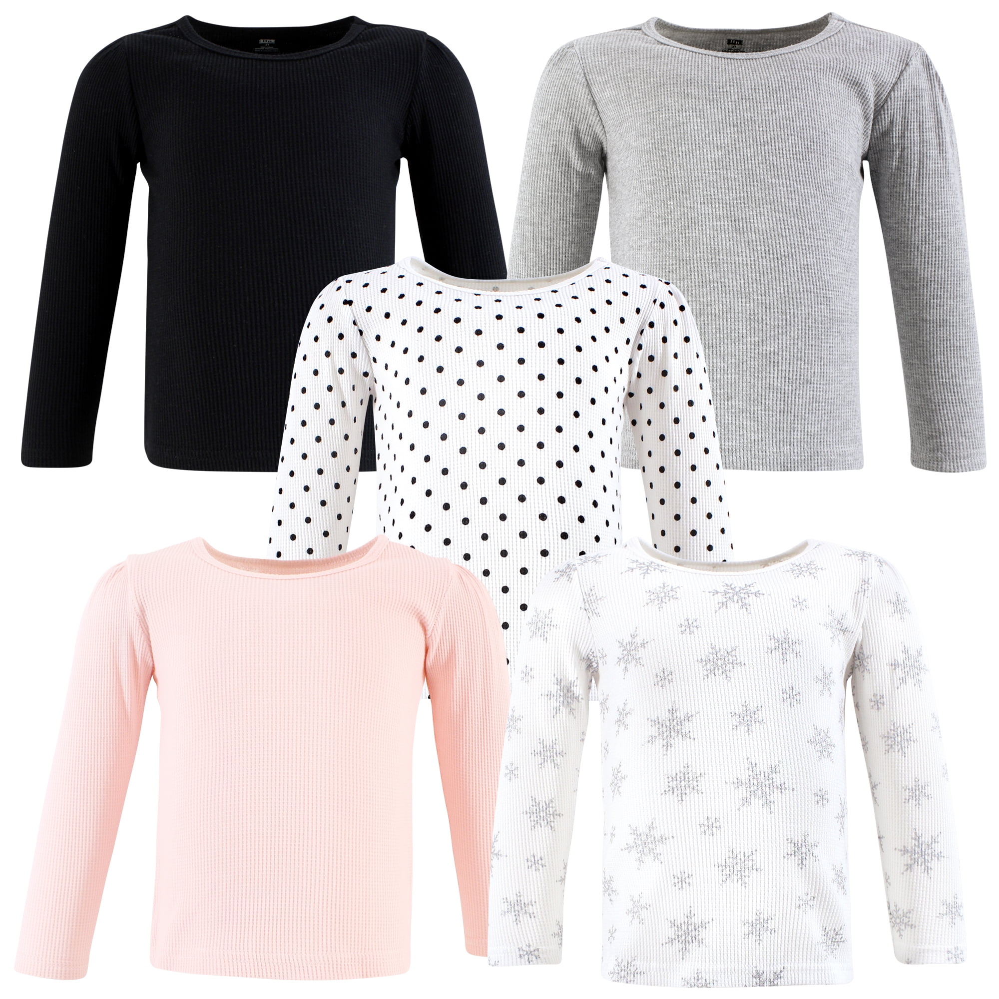Hudson Baby Infant Girls Thermal Long Sleeve Tees 5pk, Snowflake, 2T ...