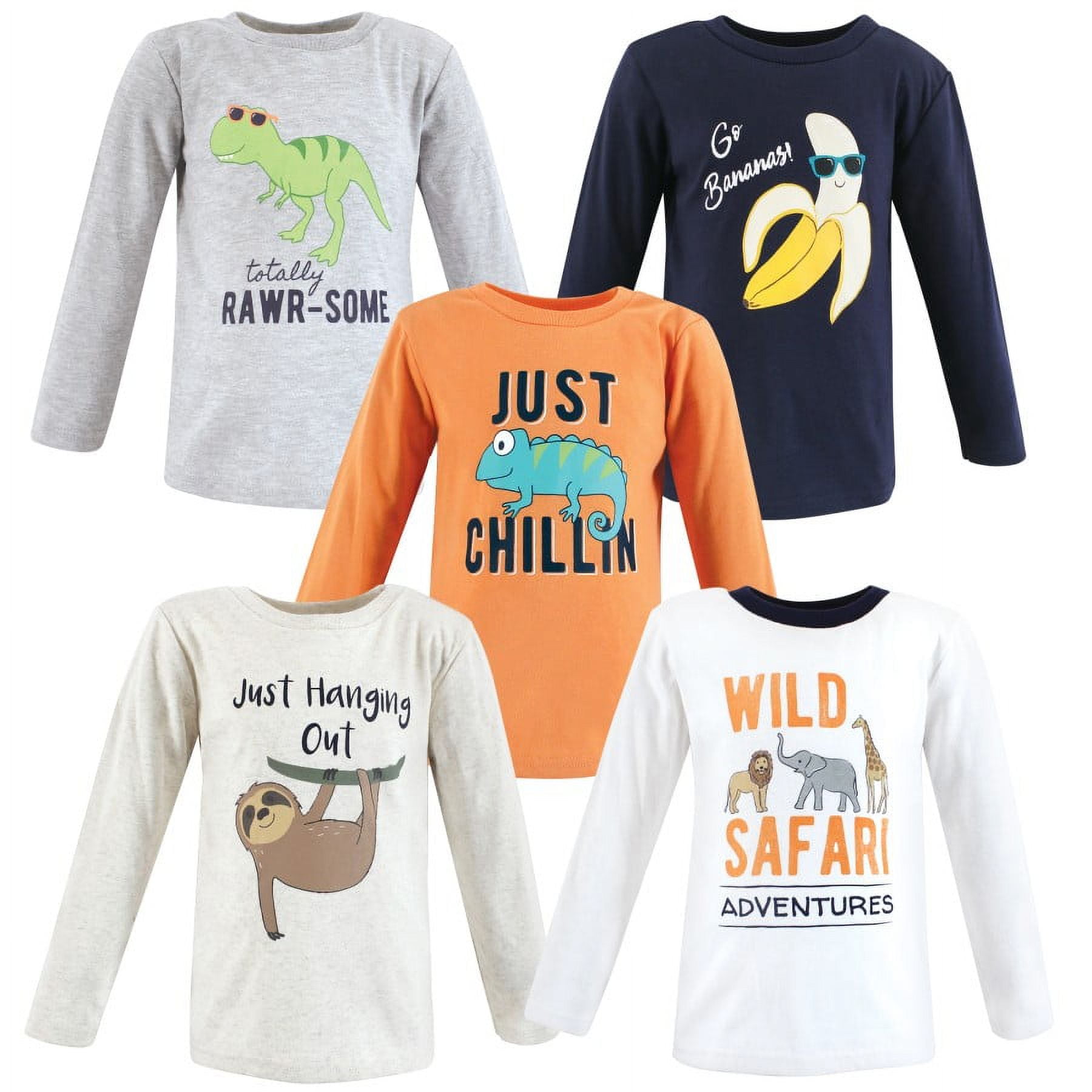 Hudson Baby Infant and Toddler Boy Long Sleeve T-Shirts, Cool Safari, 3 ...