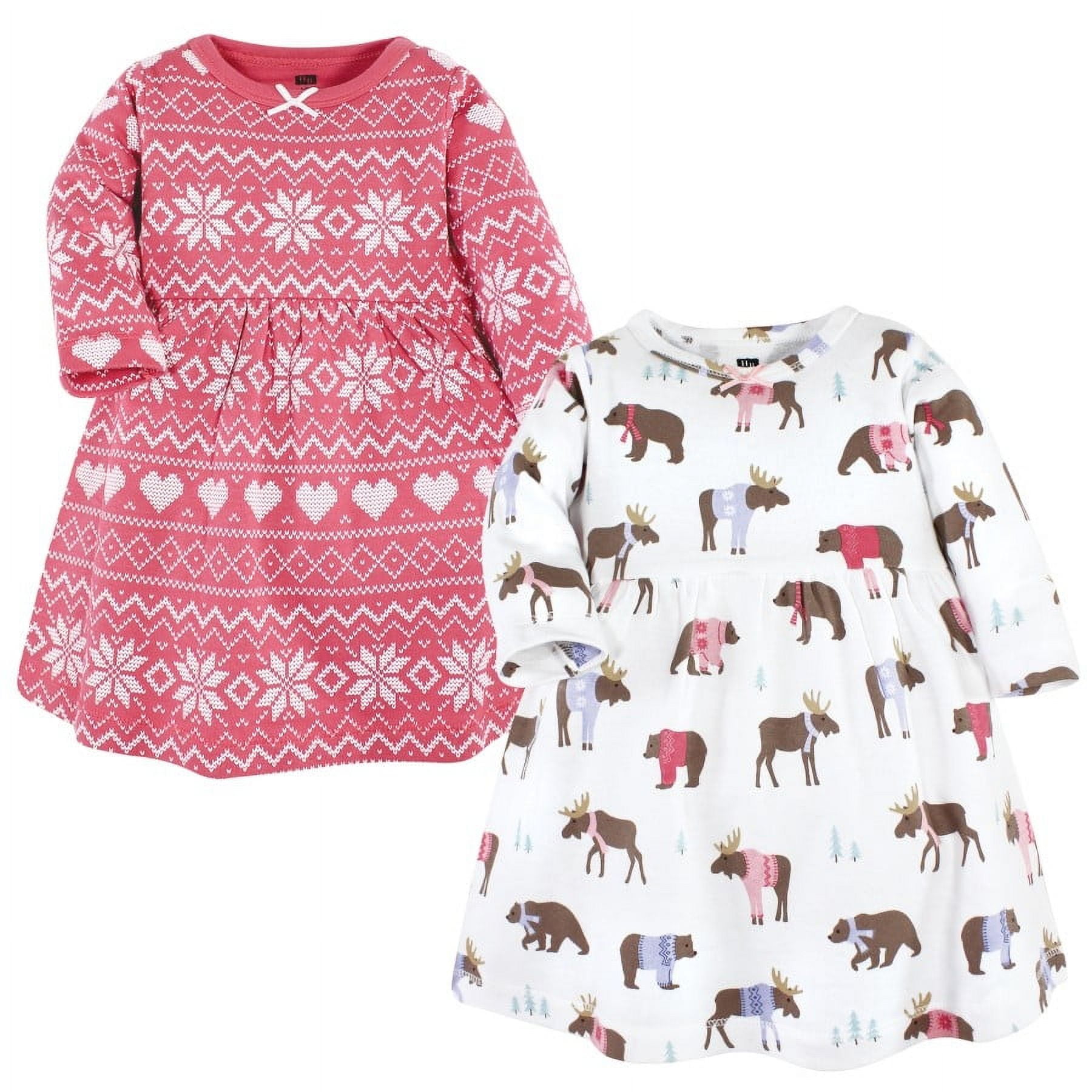 Hudson Baby Infant and Toddler Girl Cotton Dresses, Pink Moose Bear, 3 ...