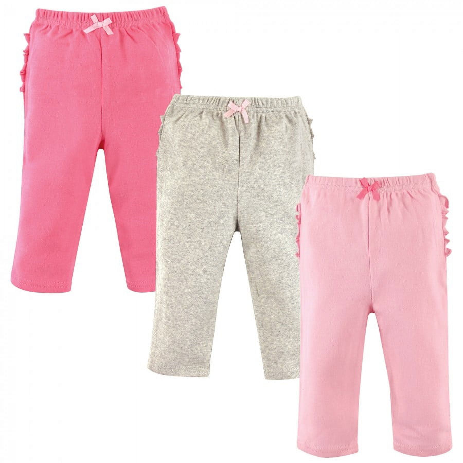 Hudson Baby Infant and Toddler Girl Cotton Pants 3pk, Pink Gray, 0-3 ...