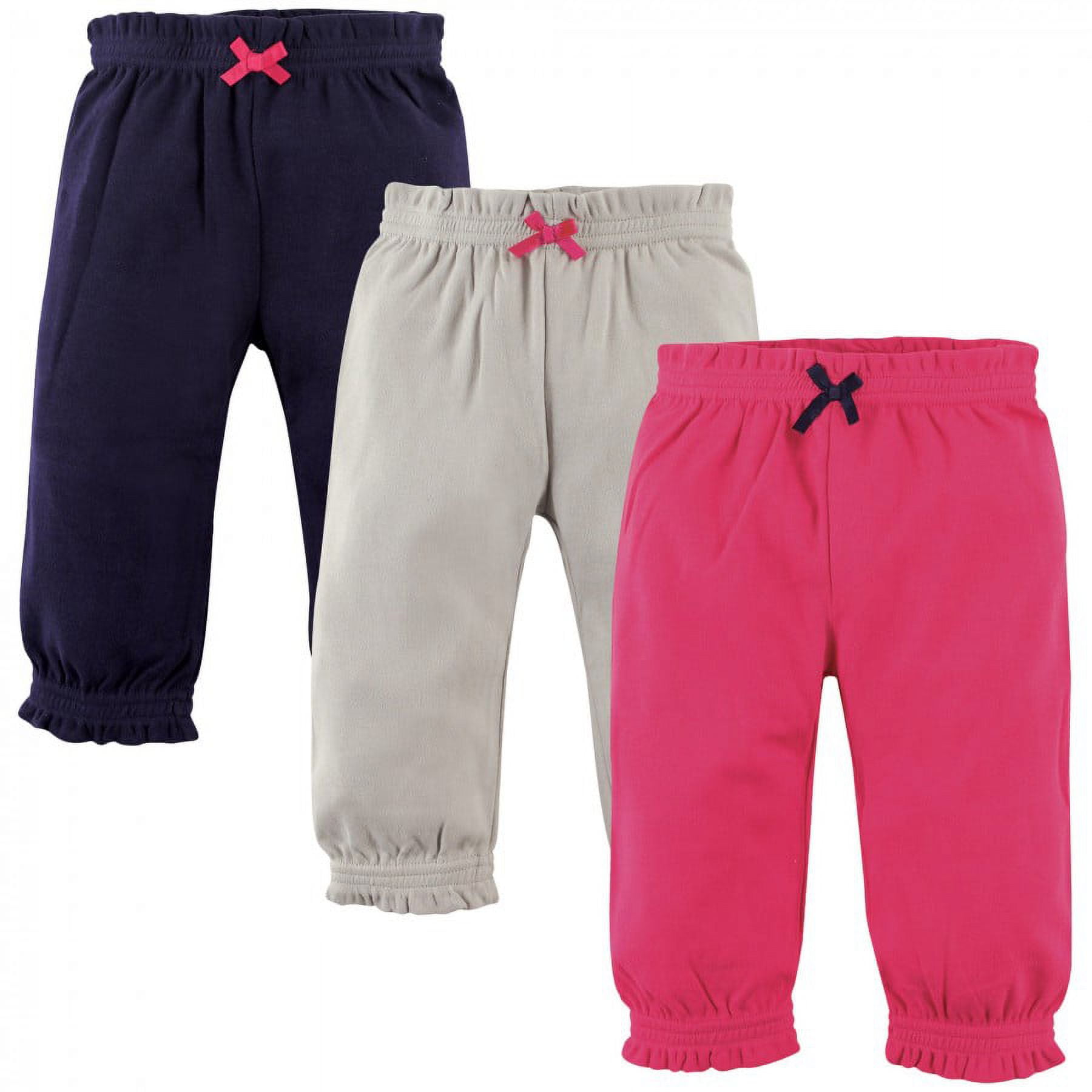 Hudson Baby Infant and Toddler Girl Cotton Pants 3pk, Pink, Gray Navy ...