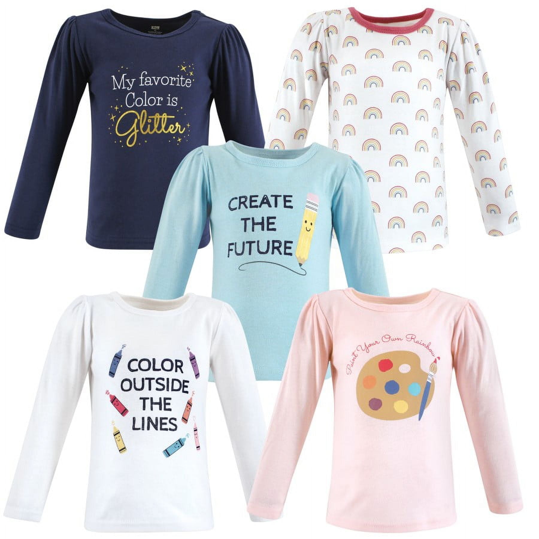 Hudson Baby Infant and Toddler Girl Long Sleeve T-Shirts, Creativity, 3 ...