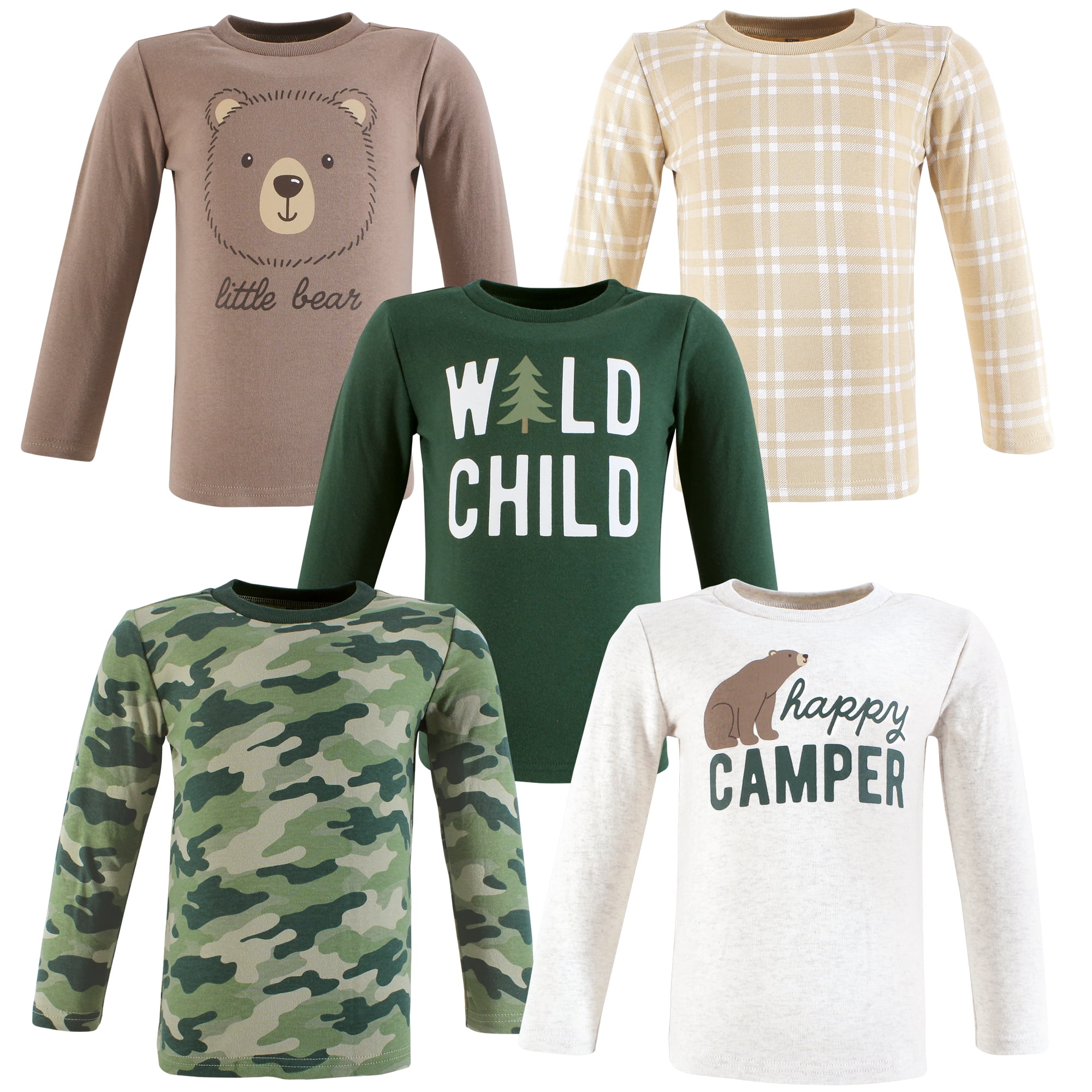 Hudson Baby Long Sleeve Tees 5-Pack, 12M-5T, Soft Cotton Poly, Gentle ...