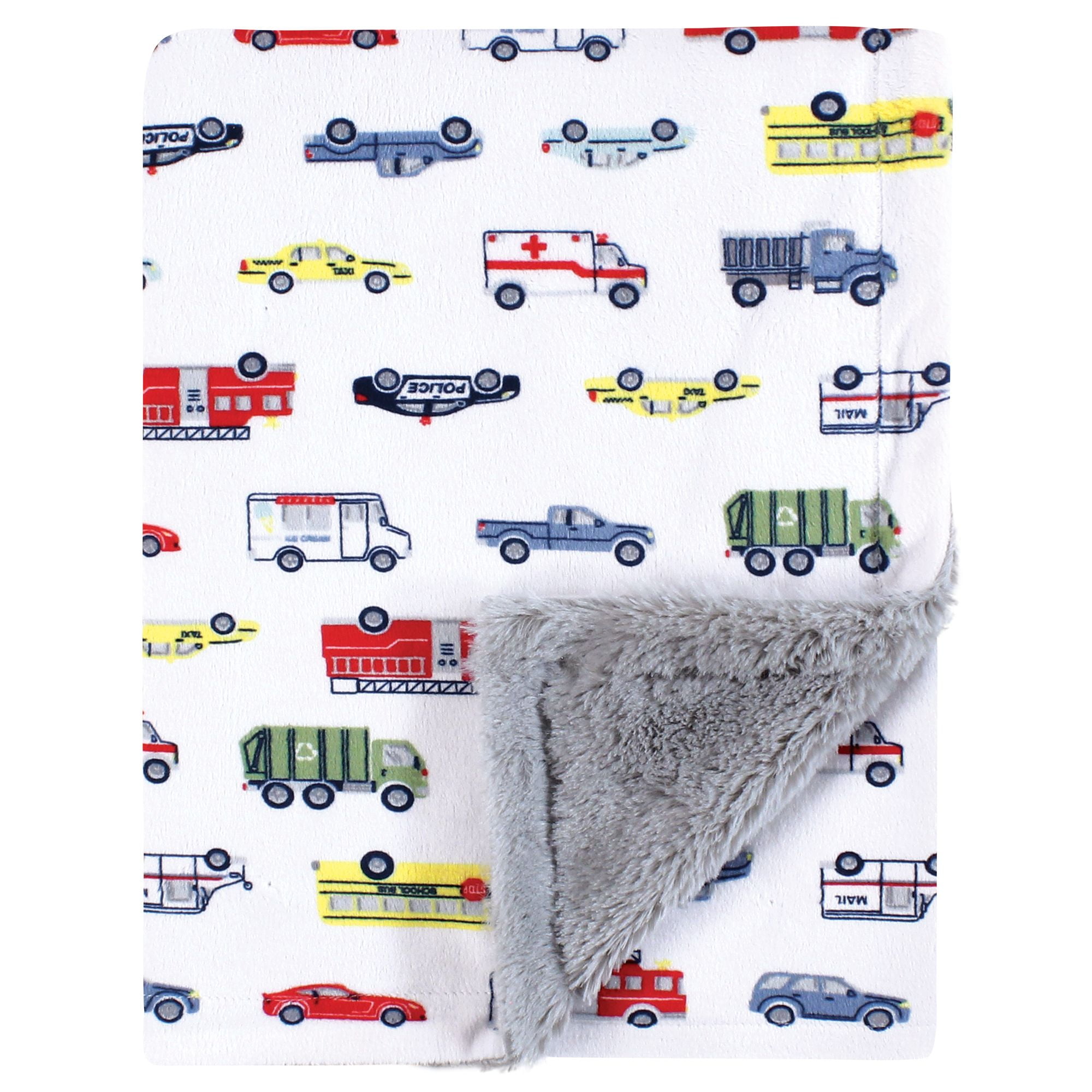 Hudson Baby Plush Blanket with Furry Binding and Back, Going Places ...