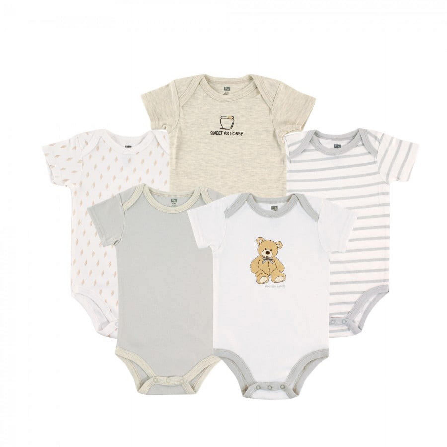 Hudson Baby Short Sleeve Bodysuits, 5-Pack, Newborn- 24 Months ...