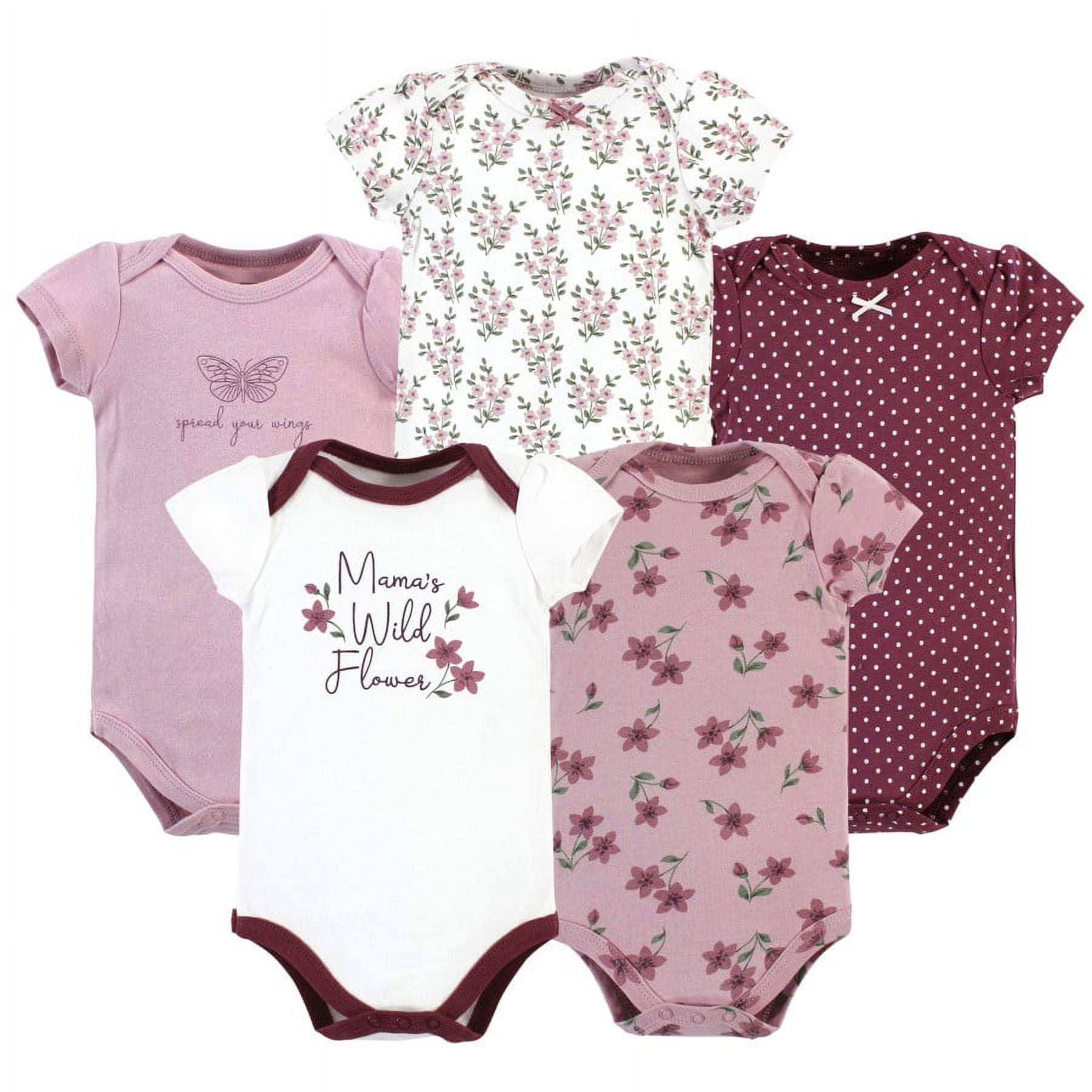 Hudson Baby Short Sleeve Bodysuits, 5-Pack, Newborn- 24 Months ...