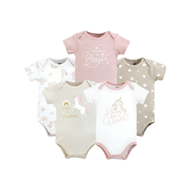 Hudson Baby Short Sleeve Bodysuits, 5-Pack, Newborn- 24 Months ...