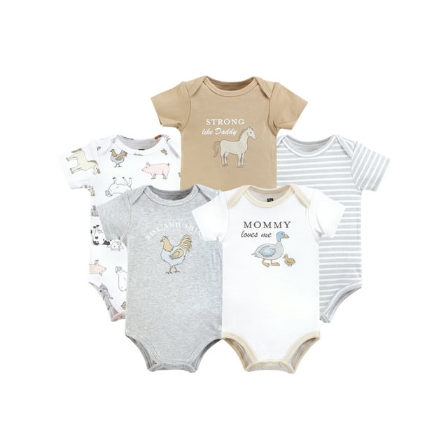 Hudson Baby Short Sleeve Bodysuits, 5-Pack, Newborn- 24 Months ...