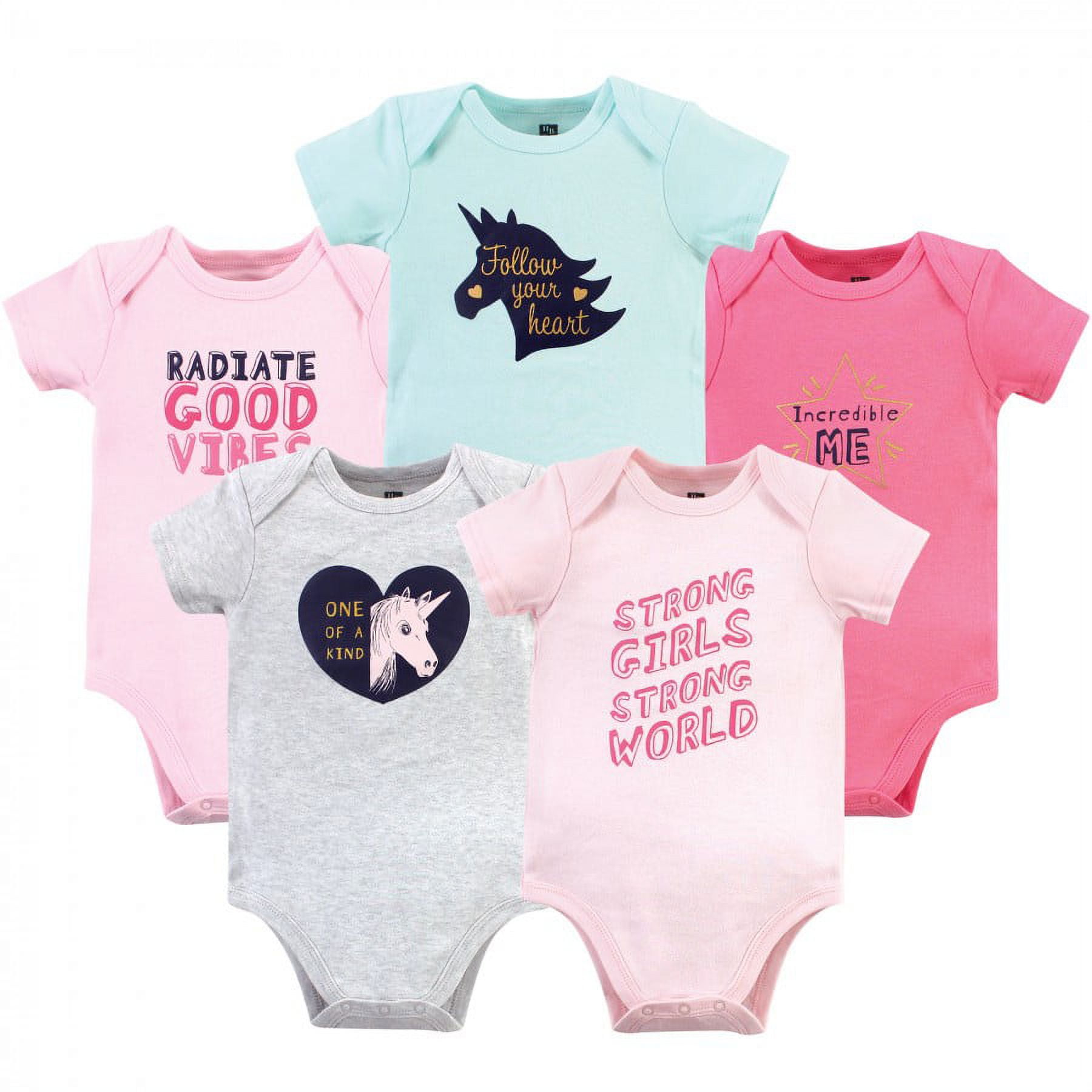 Hudson Baby Short Sleeve Bodysuits, 5-Pack, Newborn- 24 Months ...