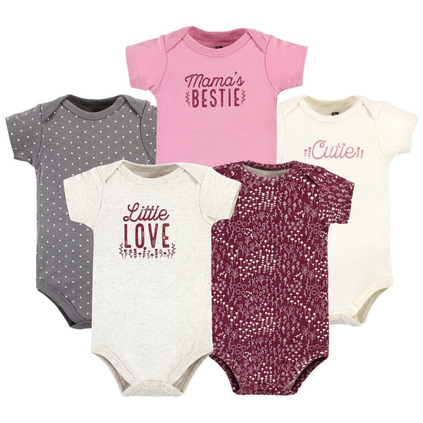 Hudson Baby Short Sleeve Bodysuits, 5-Pack, Newborn- 24 Months ...