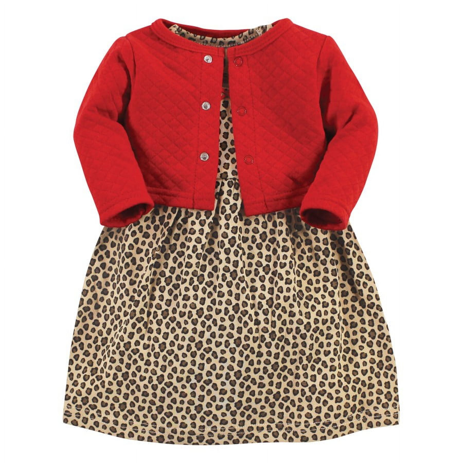 Hudson Baby Toddler Girl Quilted Cardigan and Dress, Leopard Red, 12-18 ...