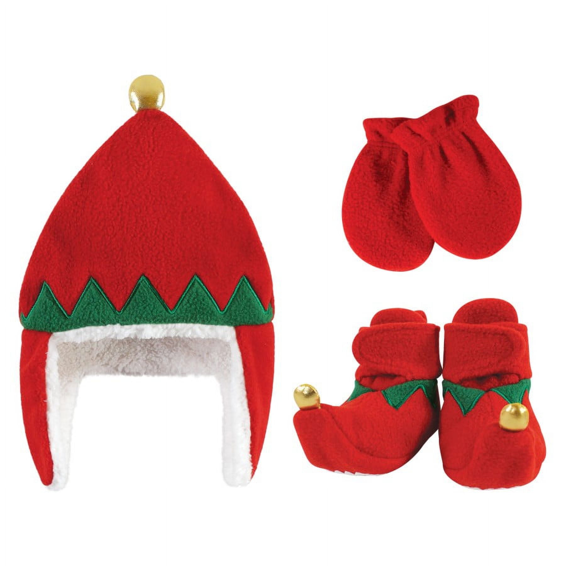 Hudson Baby Trapper Hat, Mitten and Bootie Set, Red Elf, 0-6 Months ...