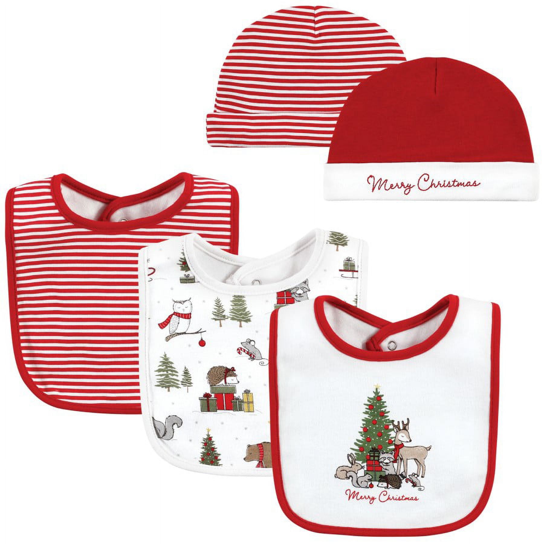 Hudson Baby Unisex Baby Cotton Bib and Headband or Caps Set, Christmas ...