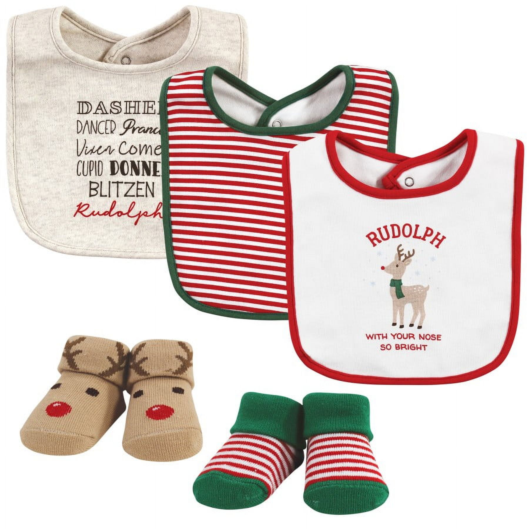 Hudson Baby Rudolph Bib & Sock Set - Piece Unisex Cotton Set - Walmart.com