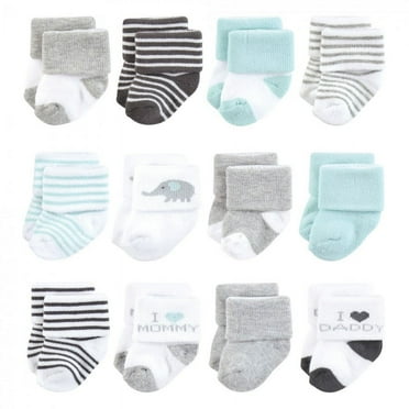 Hudson Baby Cotton Rich Newborn and Terry Socks, Teal Brown Stripe, 6 ...