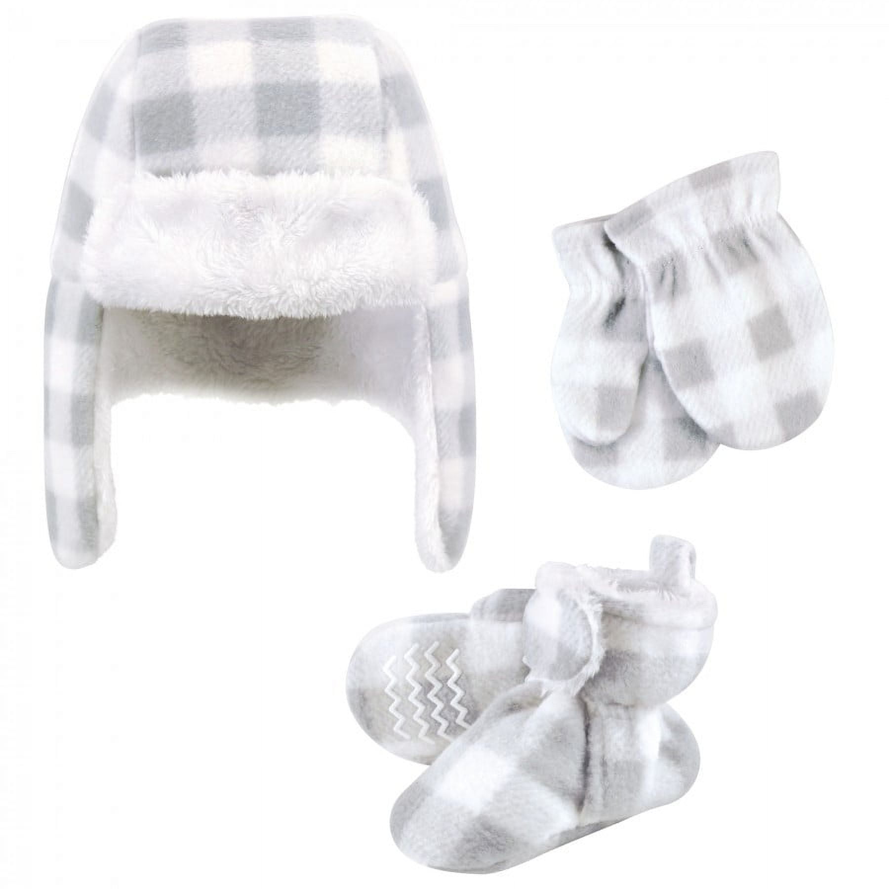 Hudson Baby Unisex Baby Trapper Hat, Mitten and Bootie Set, Gray White ...