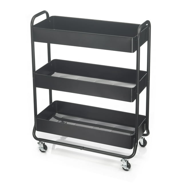 Simply Tidy Hudson Black 3-Tier Movable Utility Metal Rolling Cart with Wheels - Walmart.com