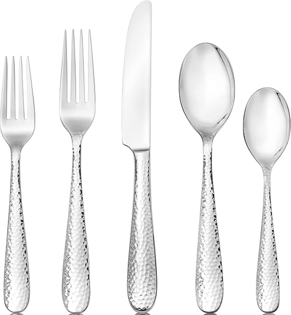 Hudson Essentials 40-Piece Hammered 18/10 Stainless Steel Flatware Set ...