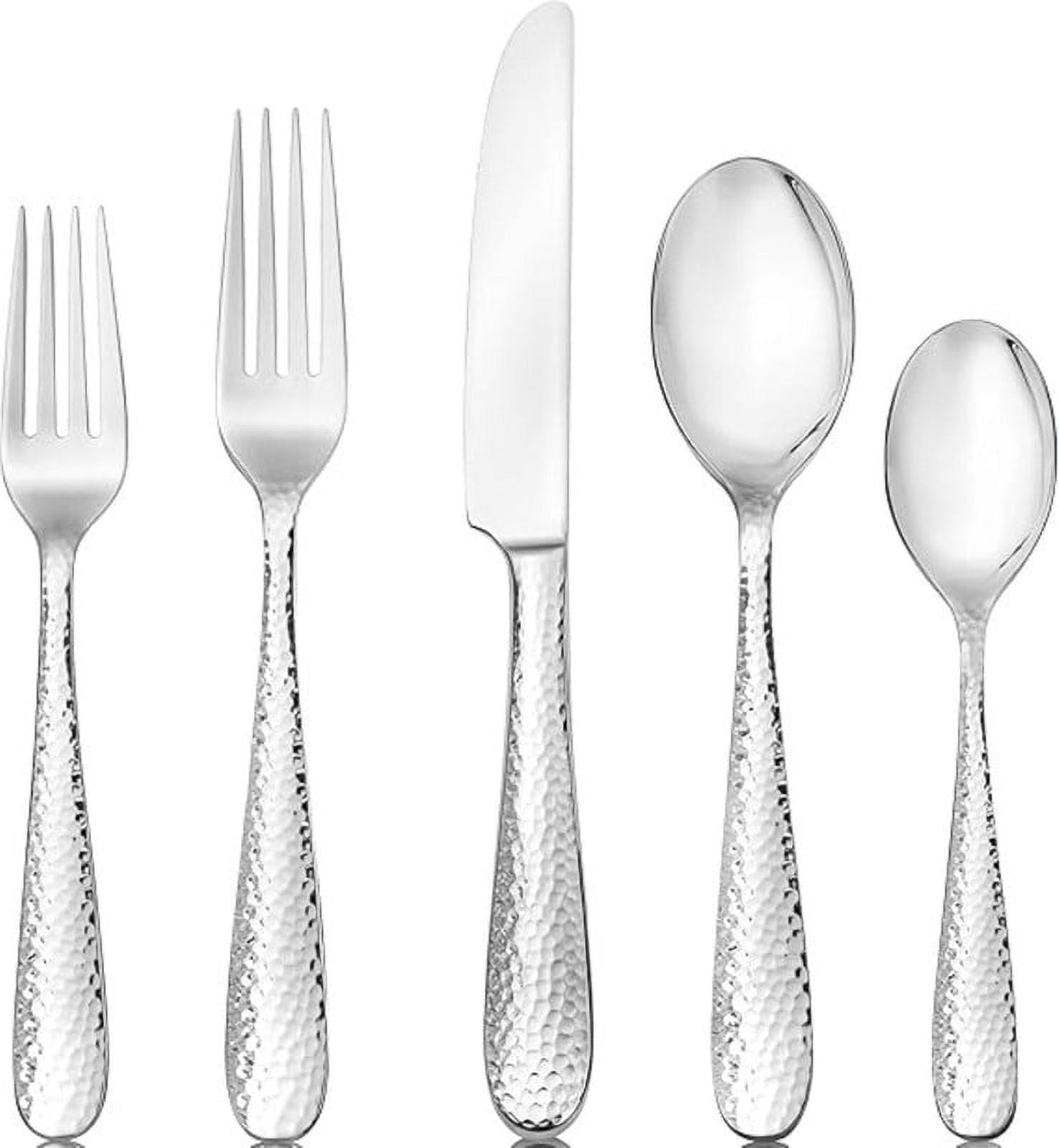 Hudson Essentials 60-Piece Hammered 18/10 Stainless Steel Flatware Set ...