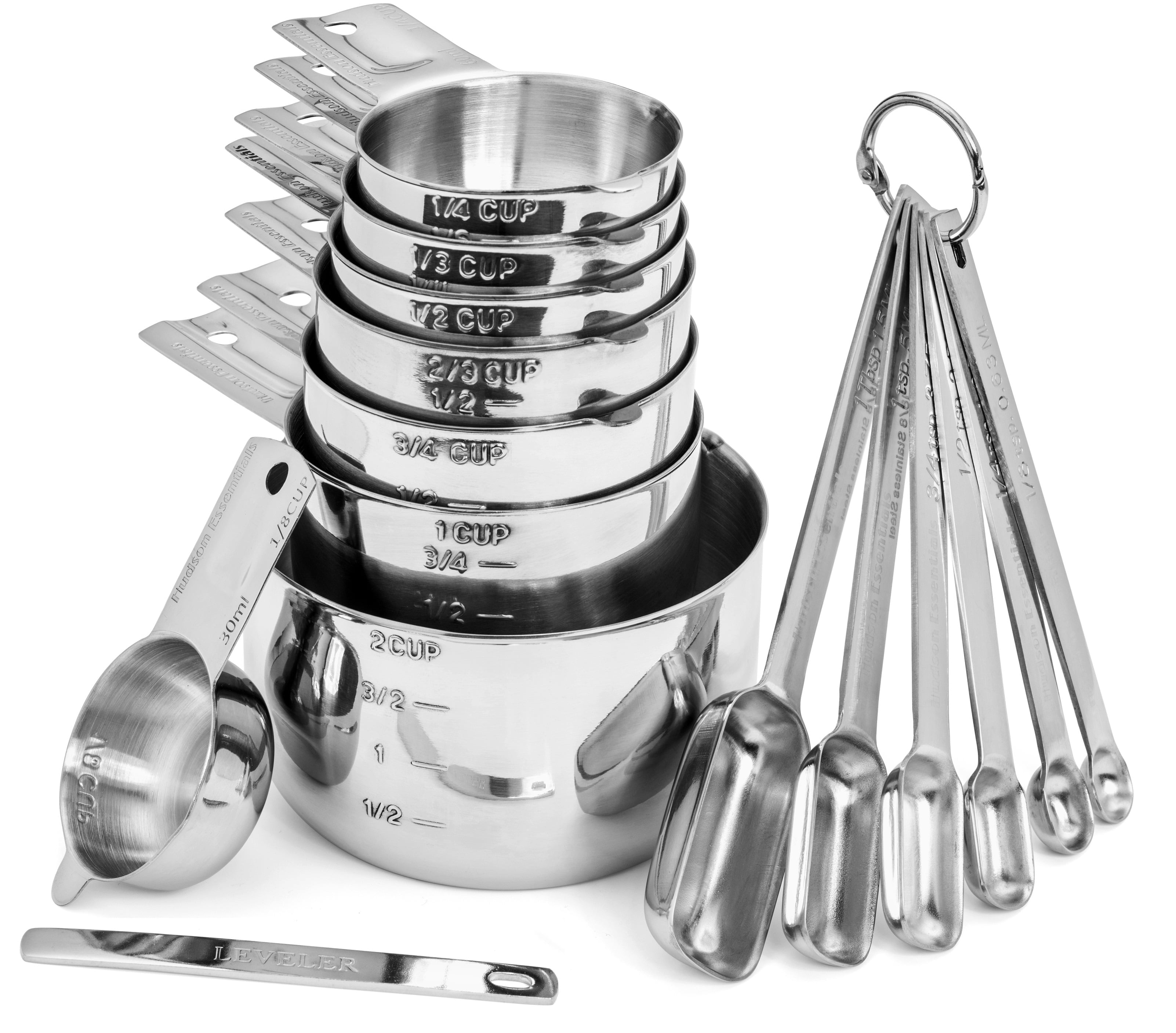 Hudson Essentials Stainless Steel Measuring Cups and Spoons Set, 15 ...