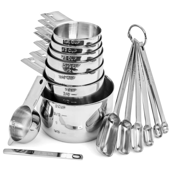 Hudson Essentials Stainless Steel Measuring Cups and Spoons Set, 15 ...