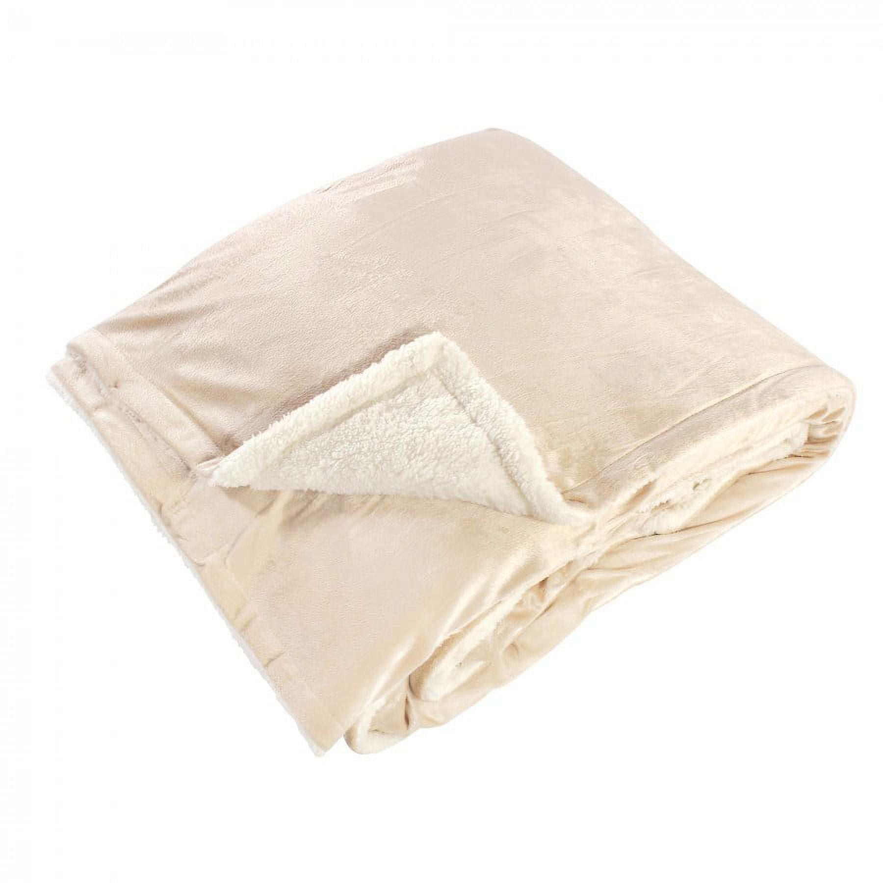 Hudson Home Collection Home Mink Blanket with Faux Shearling Back, Tan ...