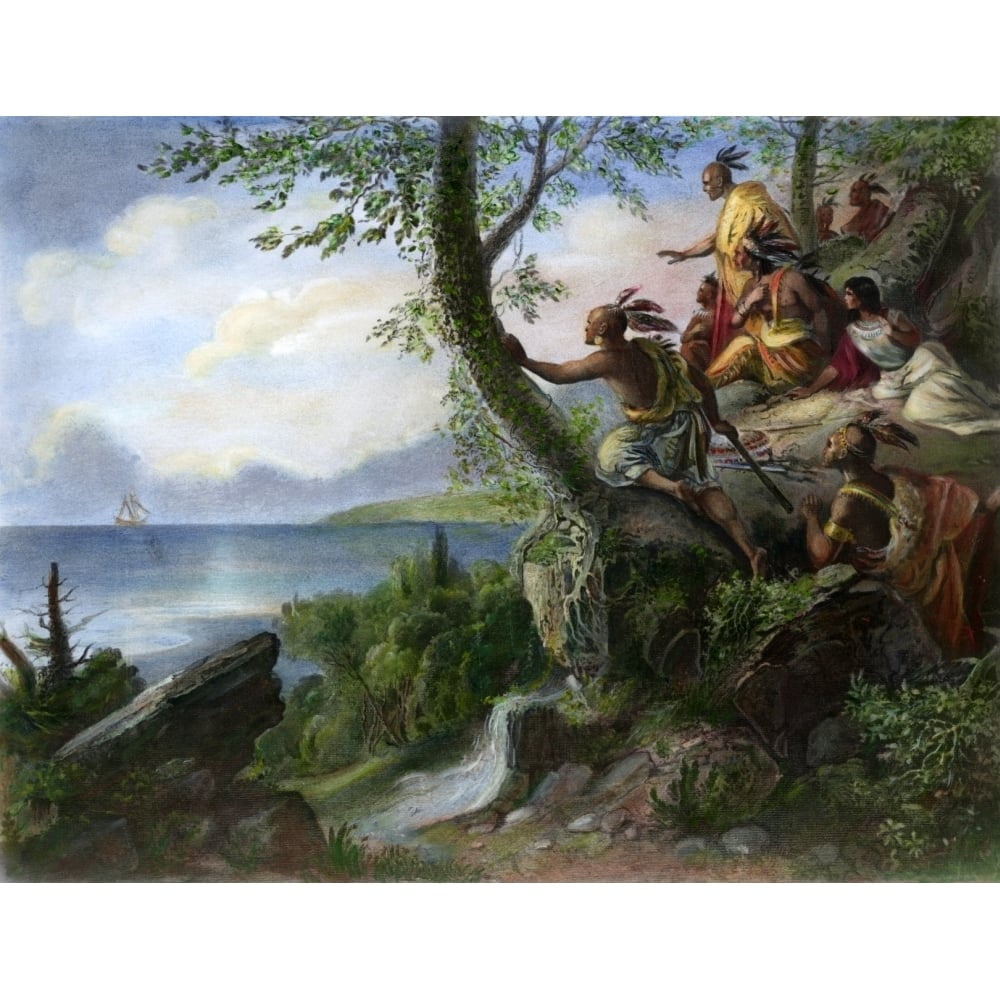 Hudson New York 1609. Nthe Arrival Of Henry Hudson In The Bay Of New ...