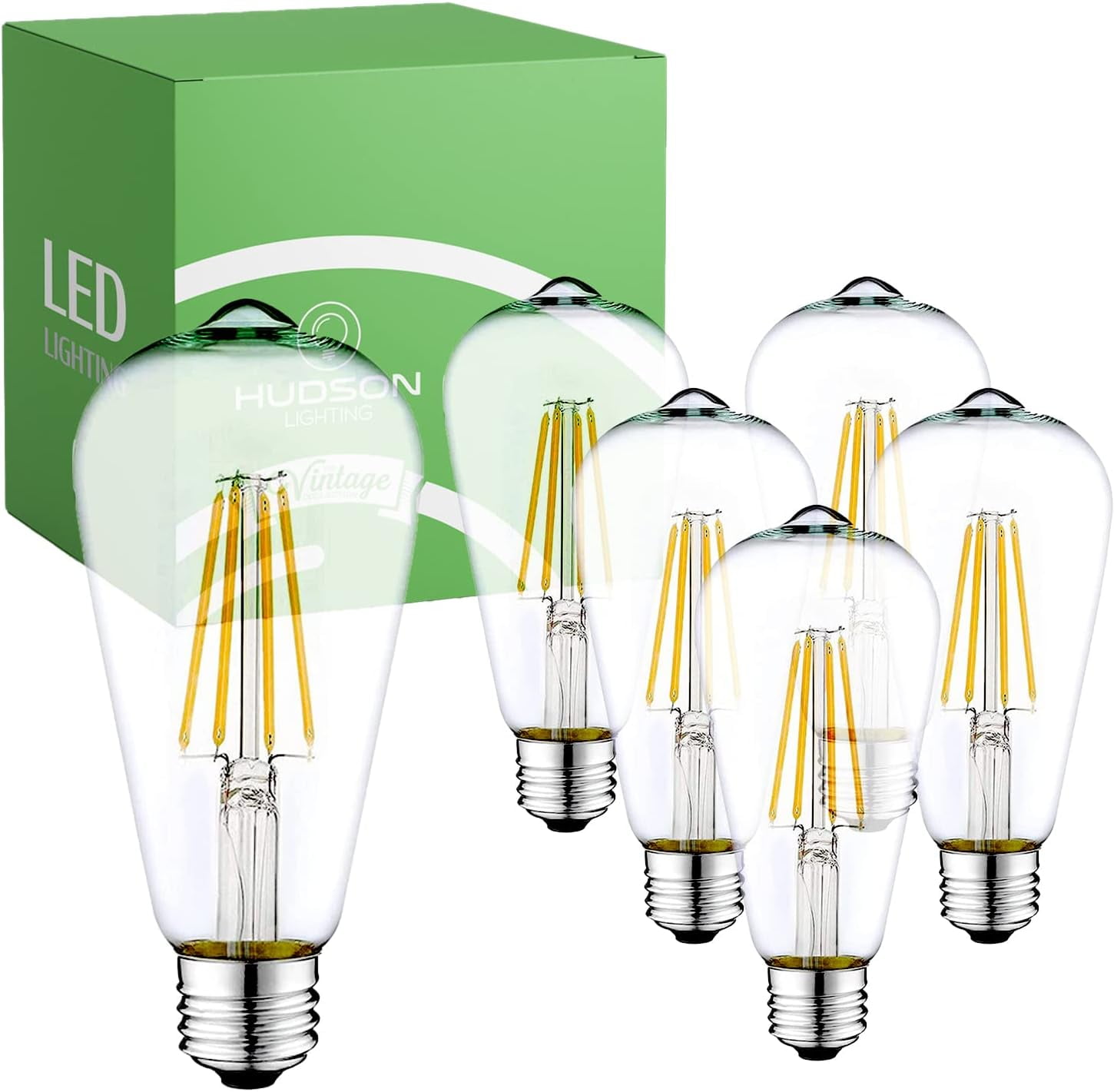 Hudson Vintage LED Edison Light Bulbs 60W (6 Pack)- E26/E27 Base 5000K Dimmable Decorative ...