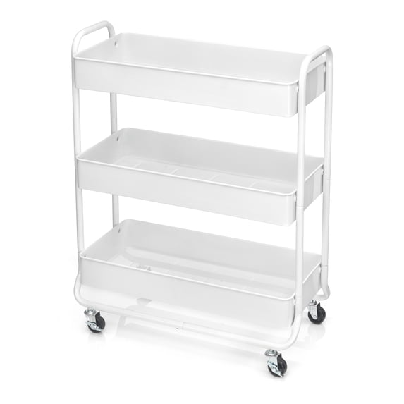 Hudson by Simply Tidy White 3-Tier Metal Utility Rolling Cart with ...