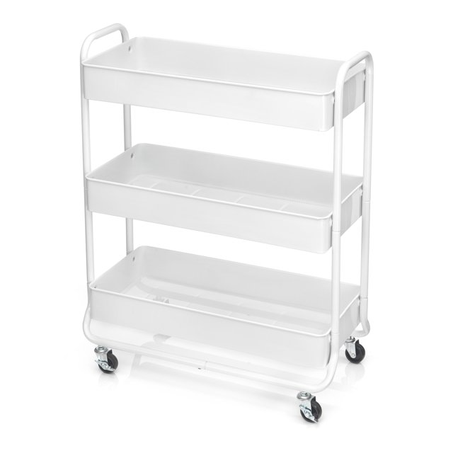 Hudson by Simply Tidy White 3-Tier Metal Utility Rolling Cart with ...