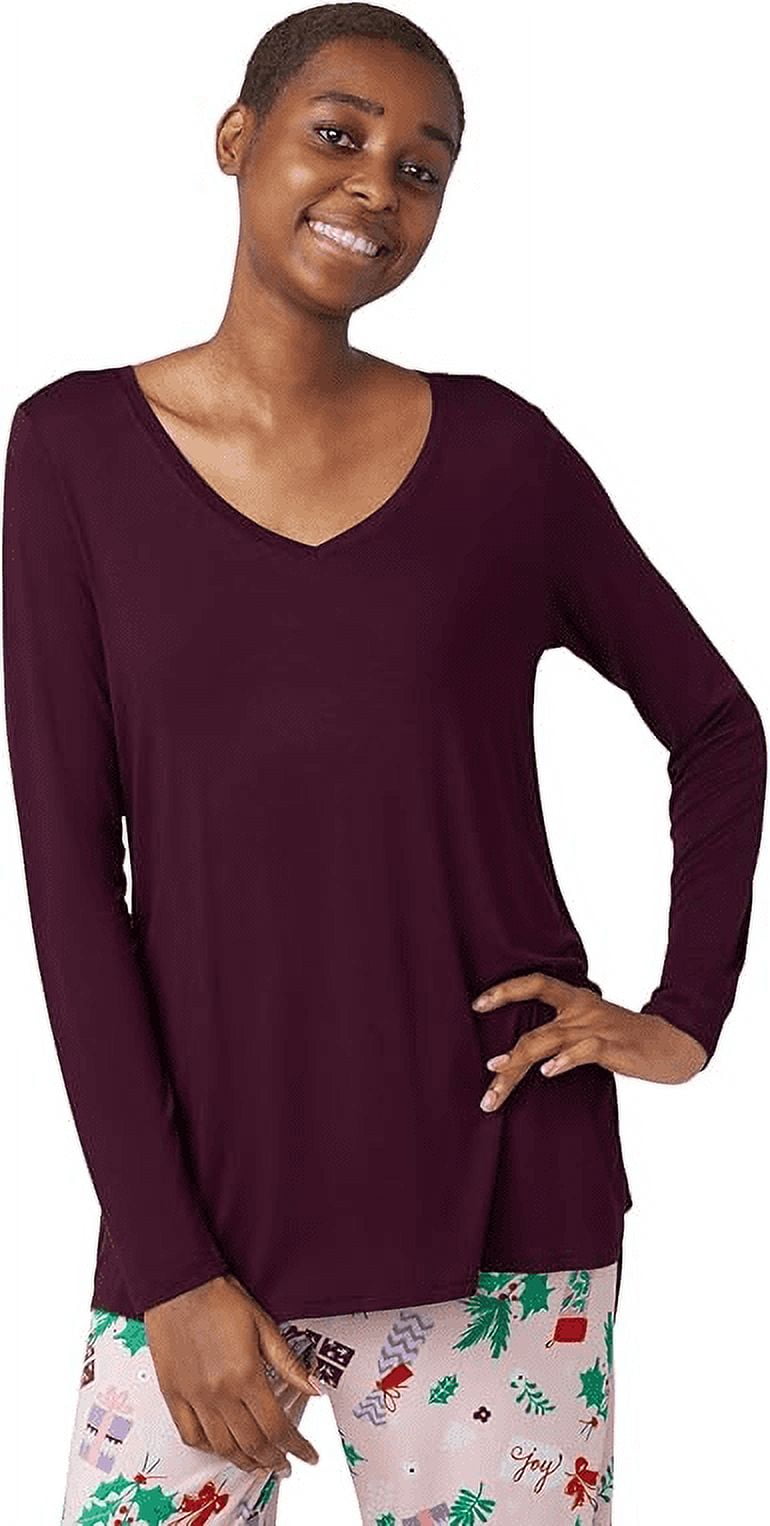 Hue DEEP BURGUNDY Women's Long-Sleeve V-Neck High-Low Pajama Top, US ...