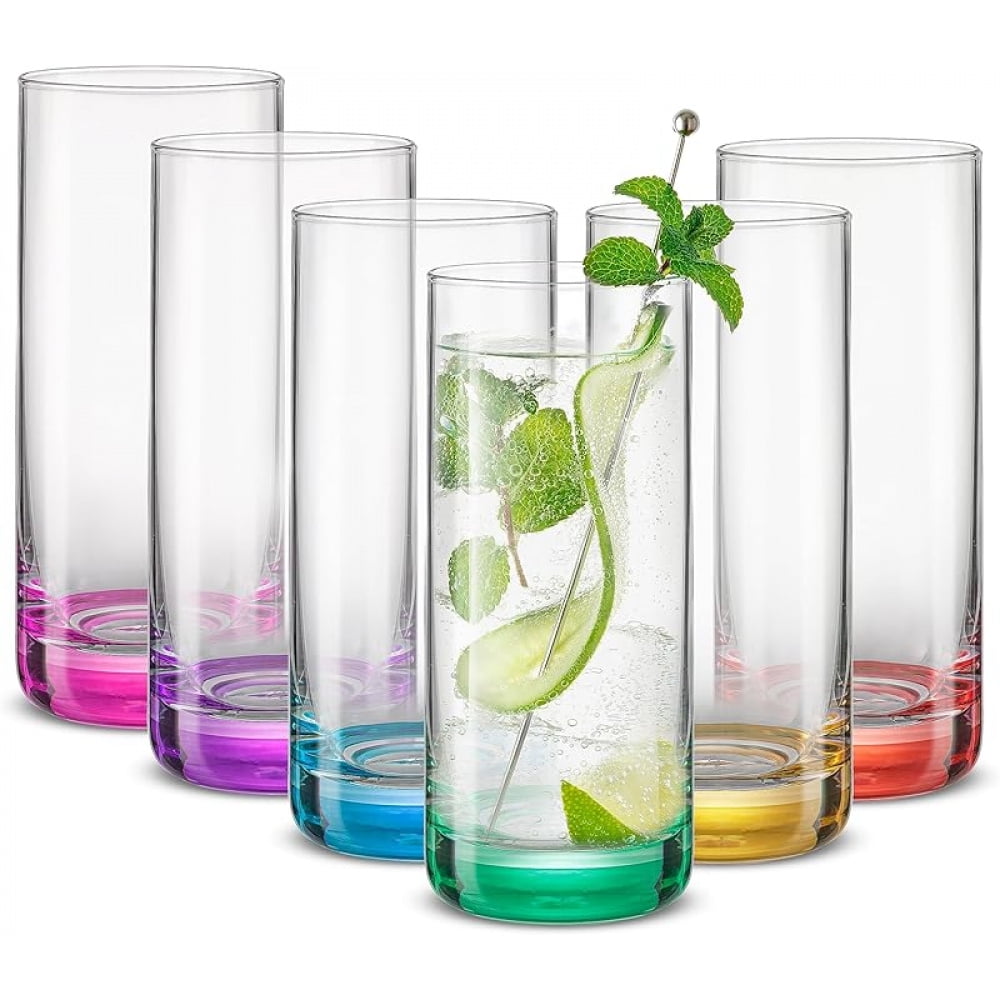 Hue Highball Glasses Set of 6 Tall Drinking Glasses. 13oz Cocktail ...