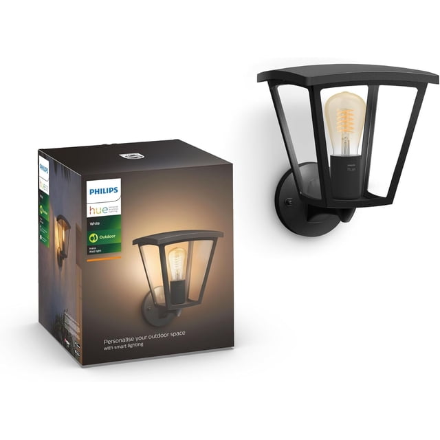 Hue Inara Outdoor Smart Wall Light, Black - E26 White Filament LED Bulb ...