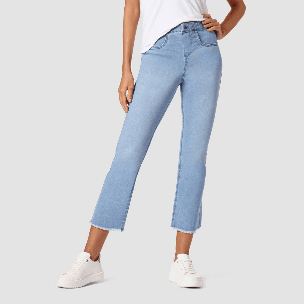 Hue Studio Women's Cropped Denim Flare Leggings - Light Classic Wash ...