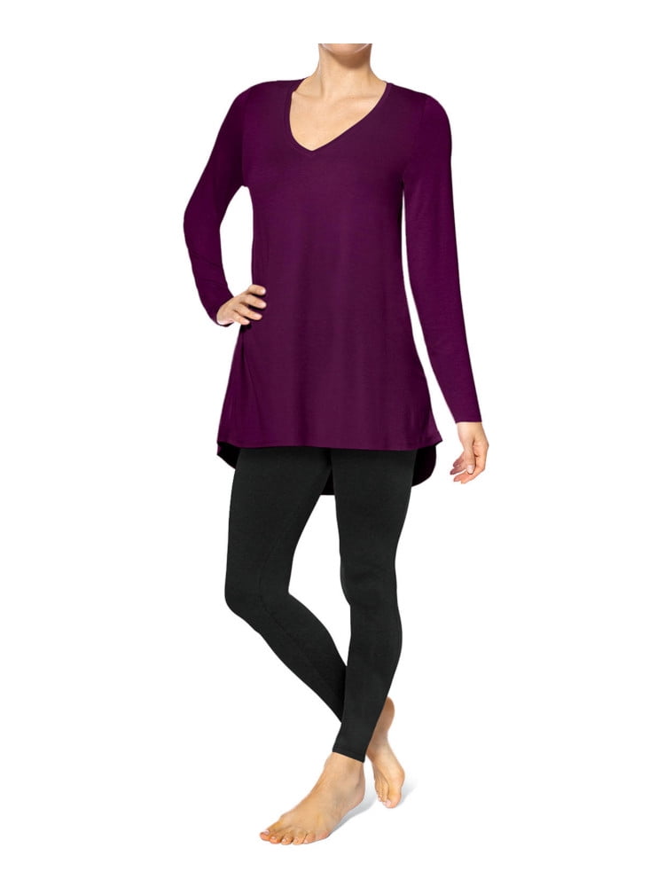 Hue Utopia Women's Long Sleeve V-Neck Super Soft Hi-Lo Hem Legging ...
