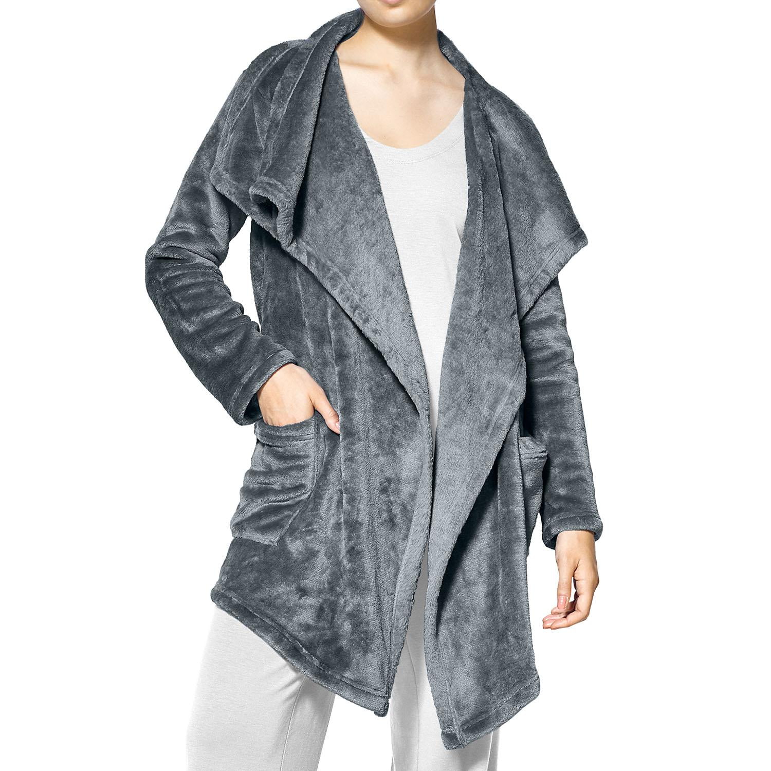 Hue Women's Cozy Long Sleeve Fleece Wrap with Pockets, Lightweight ...