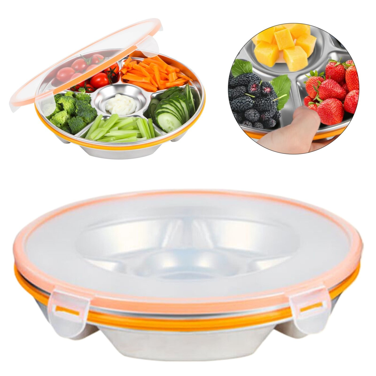 HueCraft Split Style Tray With Lid Stainless 6 Grid Snack And Vegetable ...