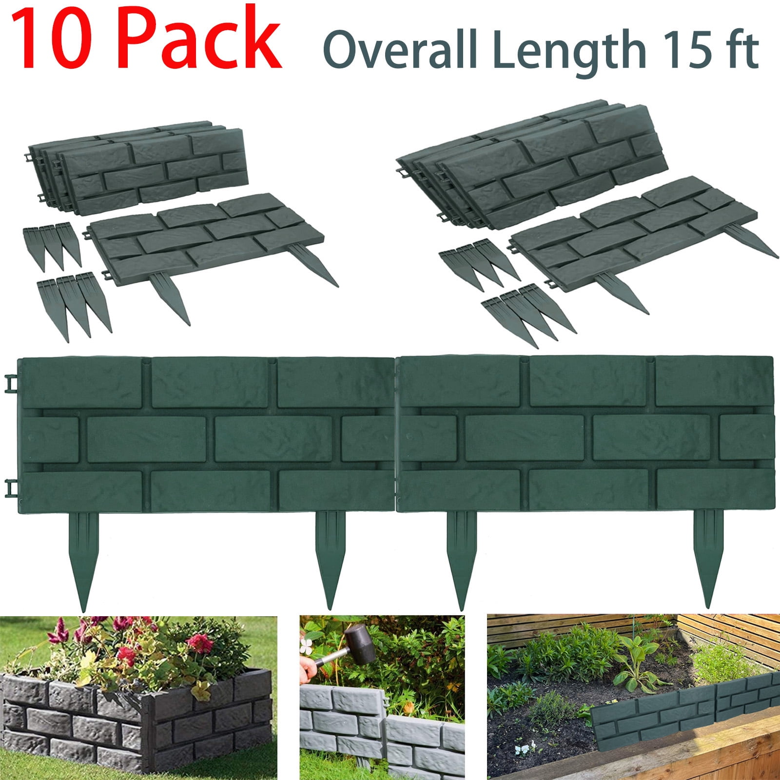 HueGear Garden Border Edging 11.6” x 18” Stone Effect White Plastic (10 ...