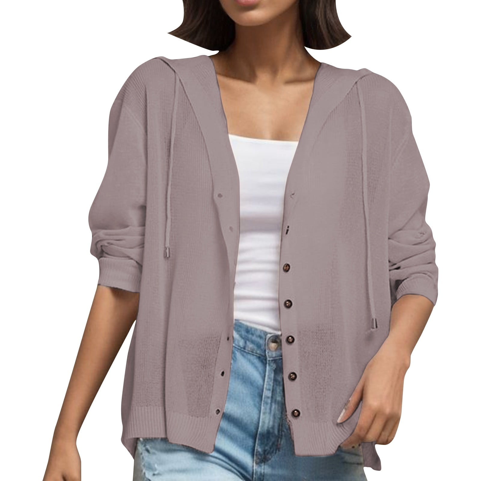 Hueihxs Women's Loose Off Shoulder Knit Cardigan With Hood For Spring ...