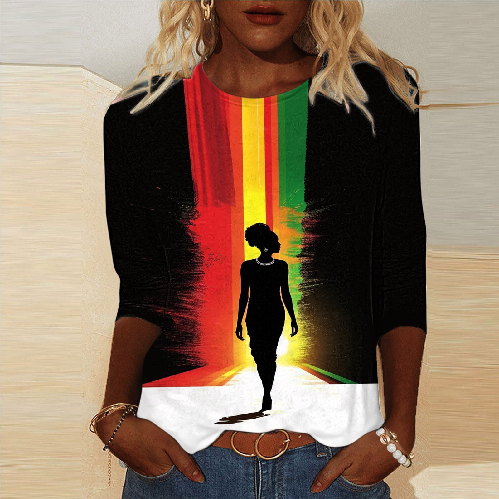 Hueook Boho Black Shirt Woman Kwanzaa Tshirts Graphic Tees for Women ...