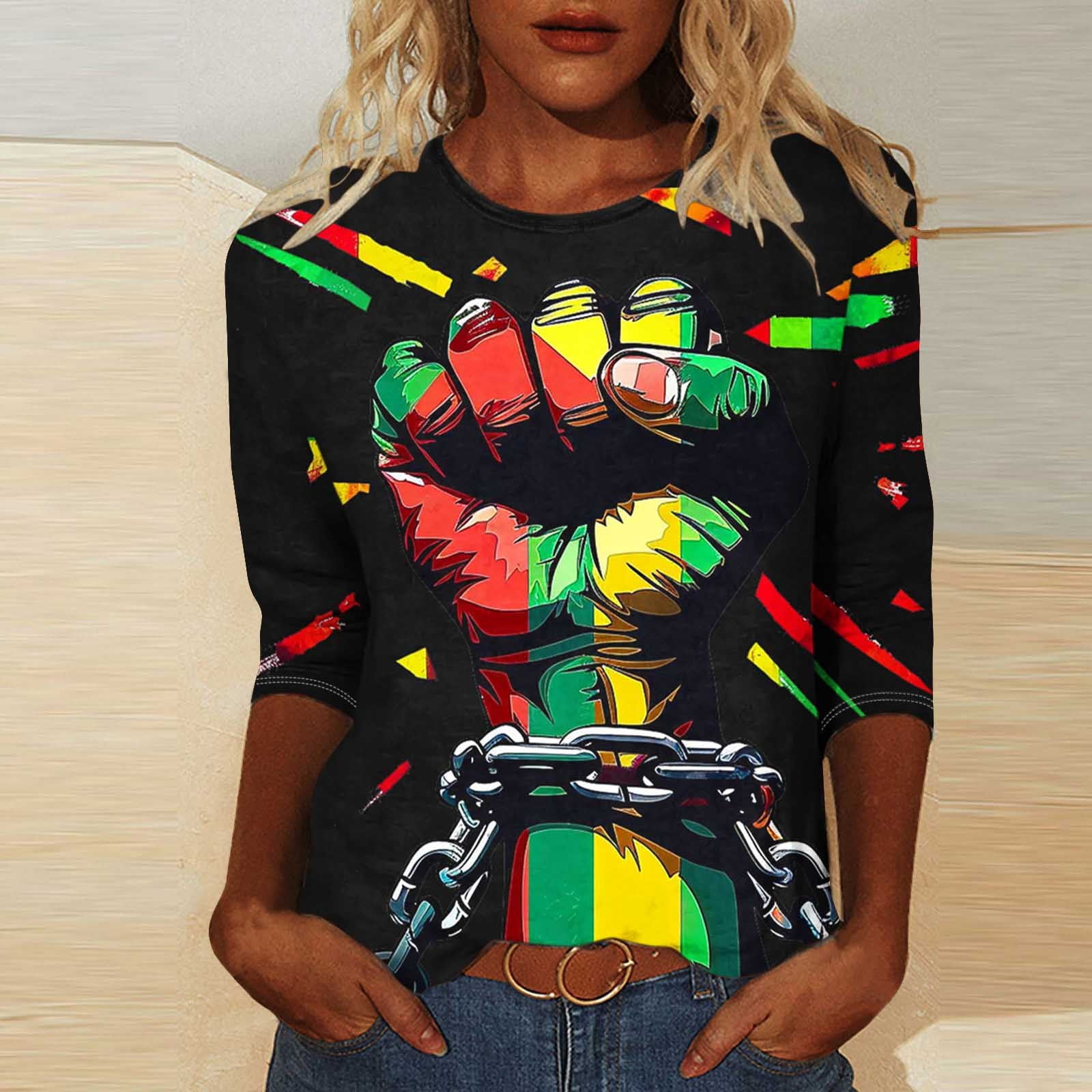 Hueook Boho Black Shirt Woman Kwanzaa Tshirts Graphic Tees for Women ...