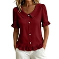 Hueook Button Up T Shirt Linen Blouse for Women's Pan Collar Blouse ...