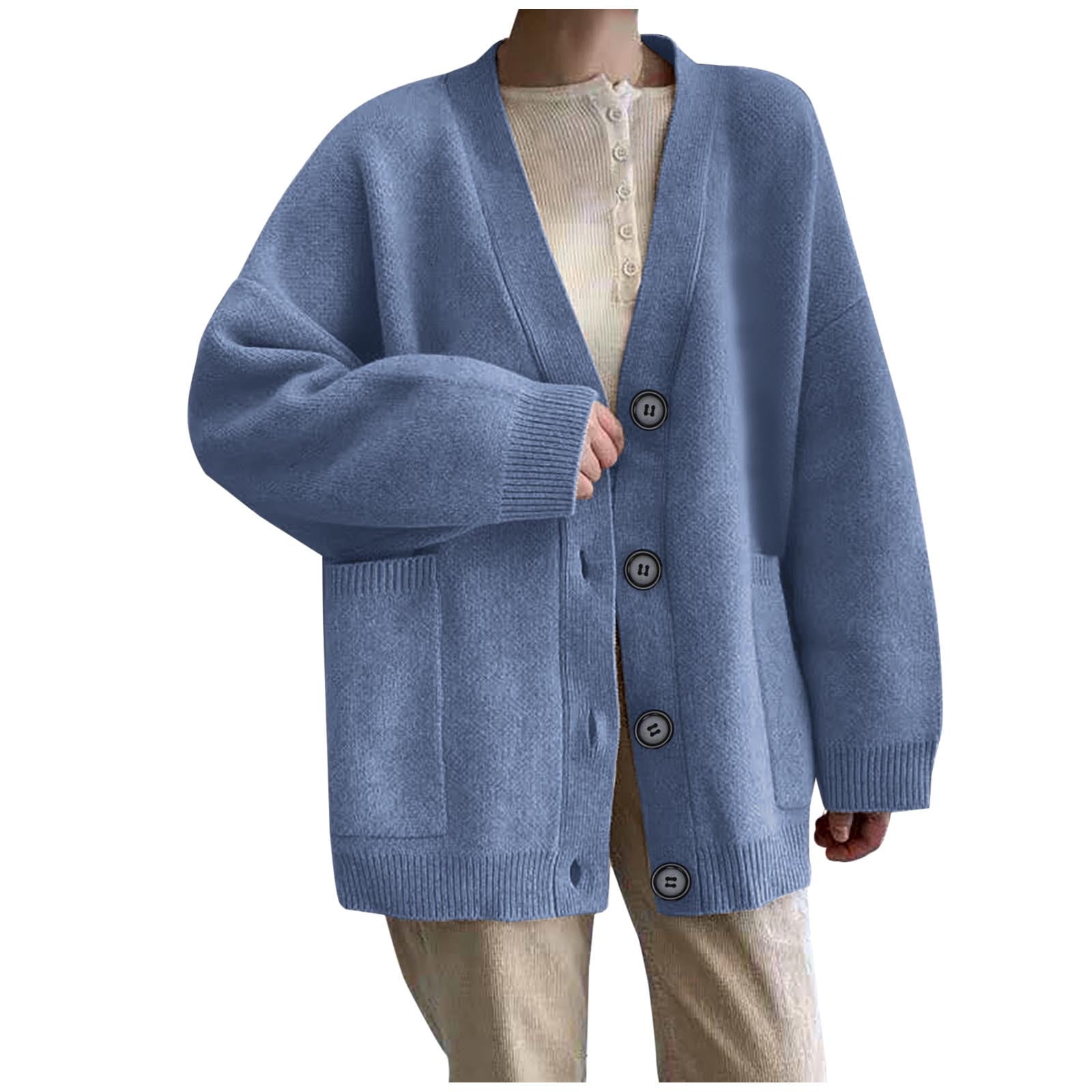 Hueook Cardigans for Women Plus Size New Solid Color Long Sleeve Casual ...