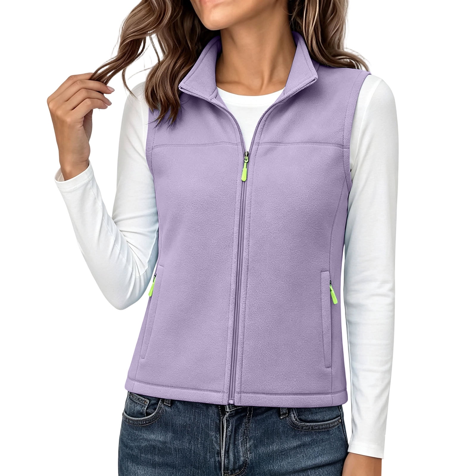 Hueook Fleece Vest for Women Stand Collar Full Zip Up Sleeveless ...