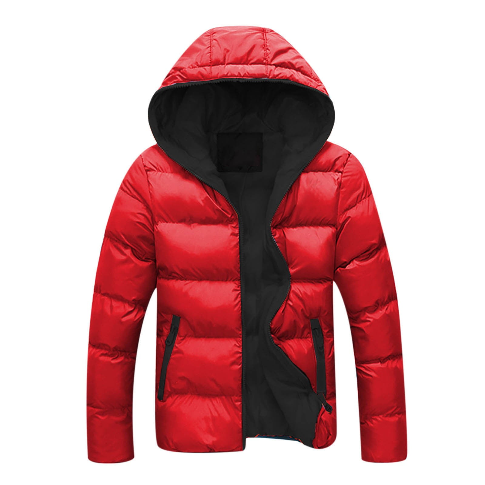 Hueook Mens Winter Coats With Hood Clearance Long Sleeve Fall Winter Warm Puffer Jacket With