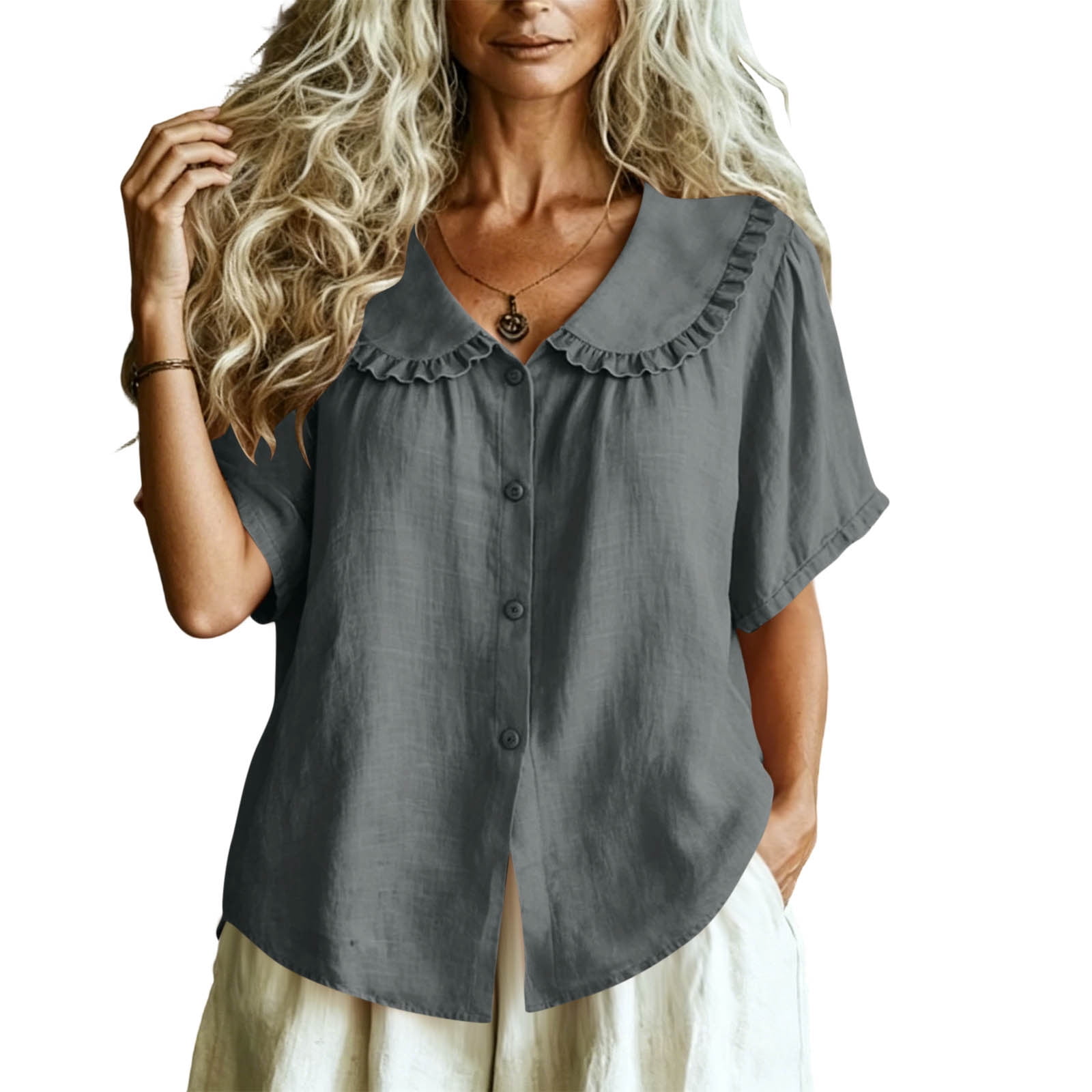 Hueook Plain T Shirts for Fashion Casual Women's Solid Color Blouses ...