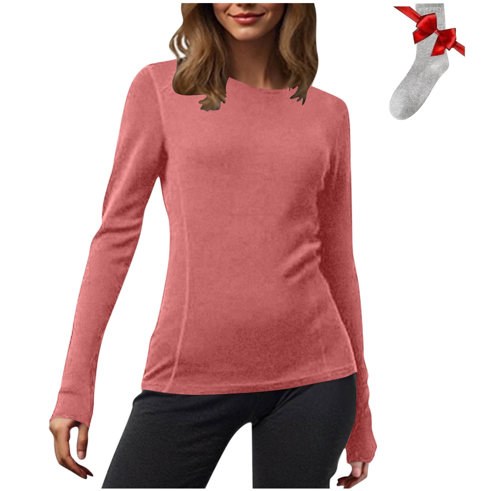 Hueook Winter Shirts for Womem Warm and Comfortable Round Neck Base ...
