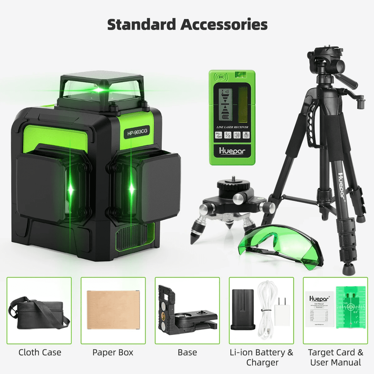 Huepar 12 Lines 3d Cross Line Laser Level Kit Osram Green Laser Beam