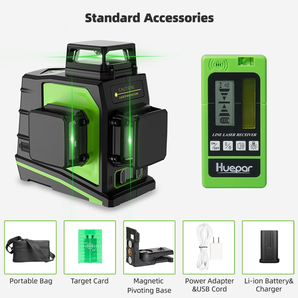 Huepar 12 Lines 3D Cross Line Laser Level Kit Osram Self-Leveling Green ...