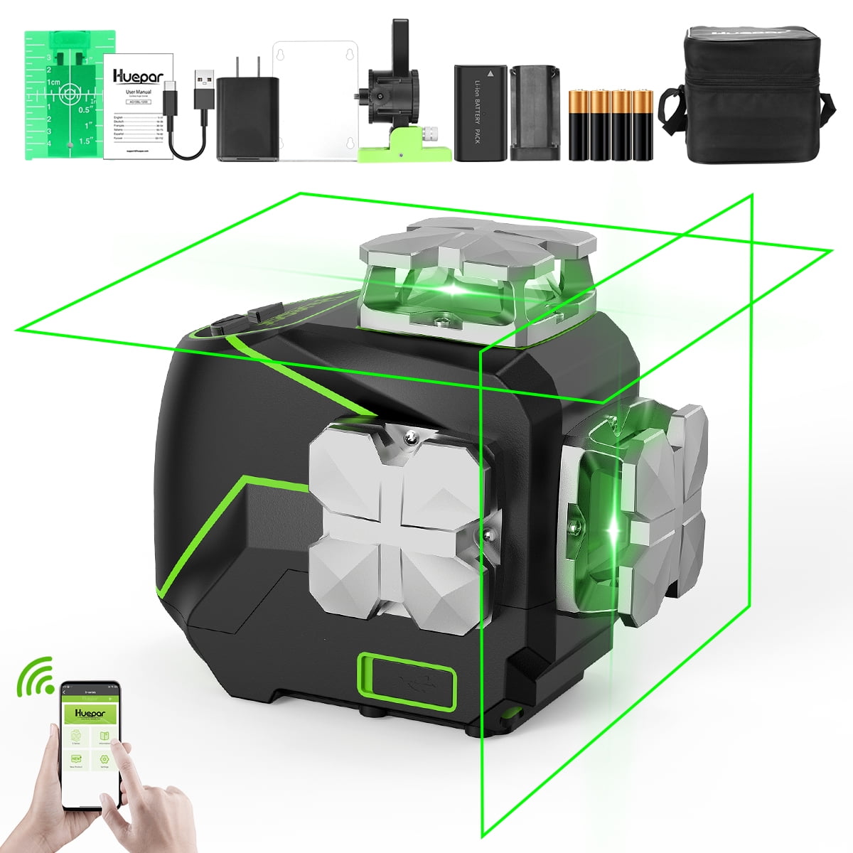 Huepar 2 x 360 Green Beam Cross Line Laser Level Self-Leveling Laser ...